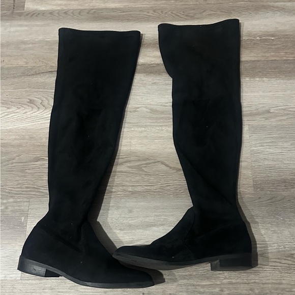Shoes | 11m Black Fabric Overtheknee Boots With Inside Zip And Low Heel ...